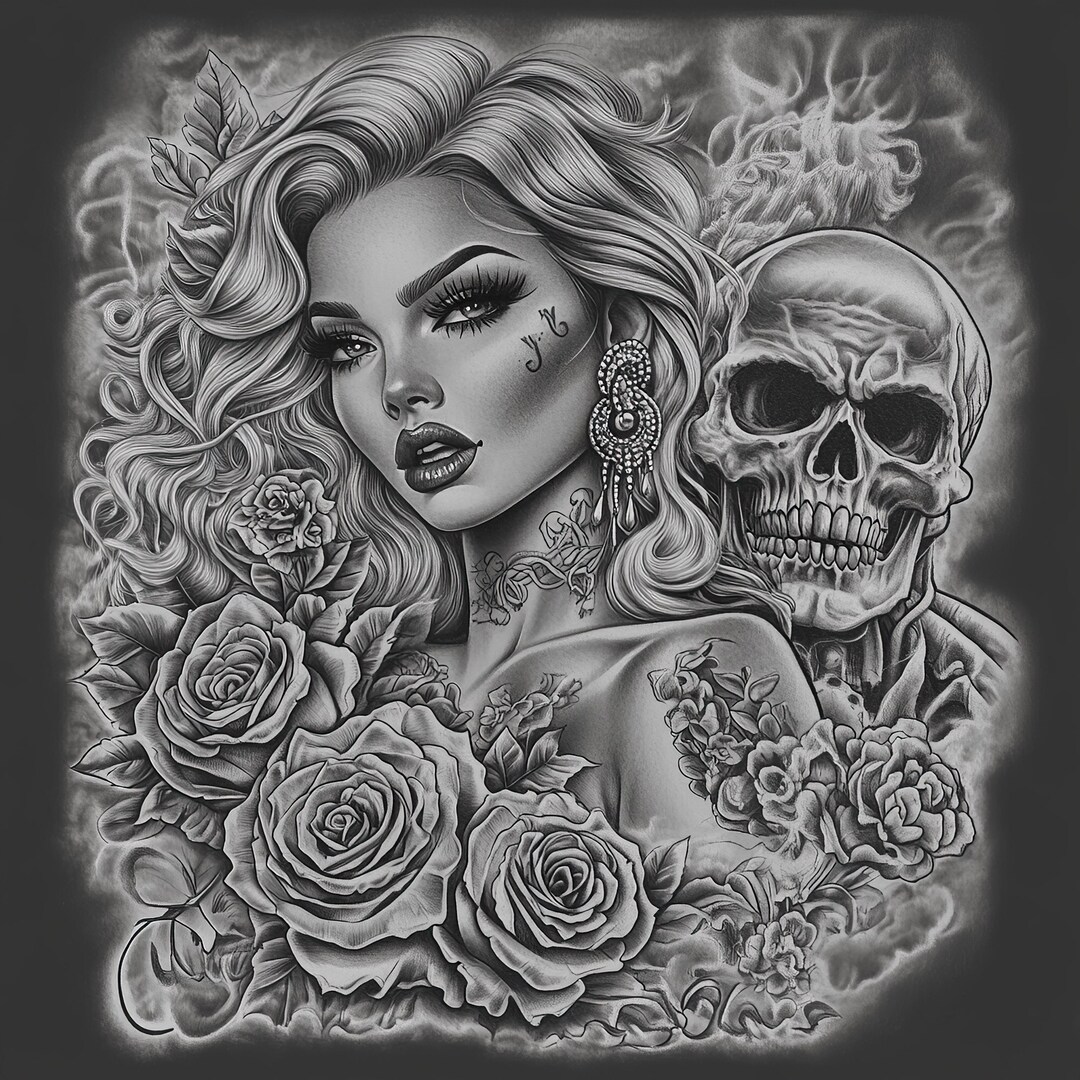 Attractive Woman Skull Chicano Art Clipart, 13 High Quality Jpgs ...