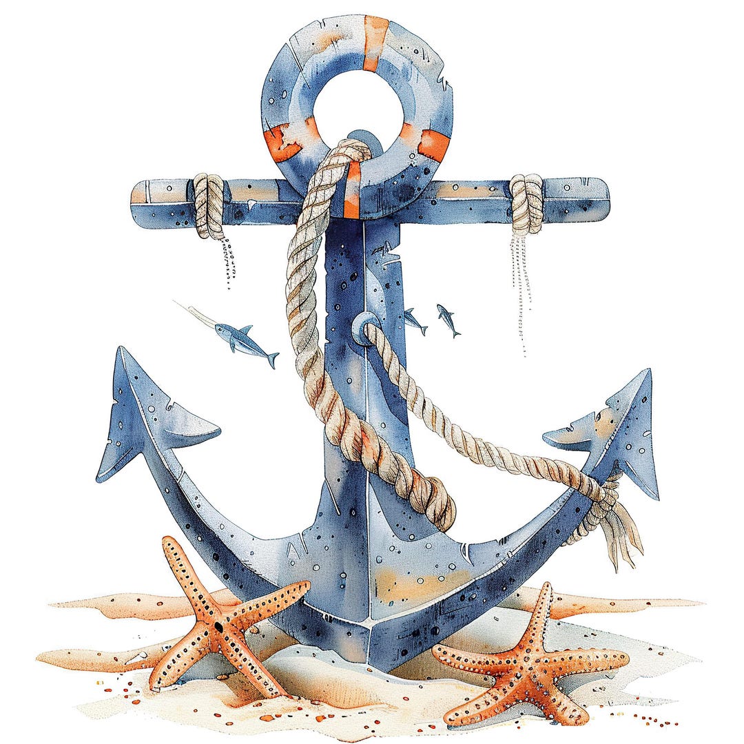 12 Nautical Anchor Clipart Set Ship Anchor Beach Starfish Clipart ...