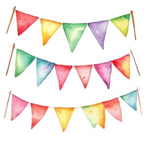 Watercolor Bunting Flags Clipart Bundle, 16 High Quality JPG Images ...