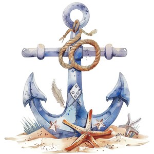 12 Nautical Anchor Clipart Set Ship Anchor Beach Starfish Clipart ...