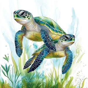 16 Cute Sea Turtles Clipart, Watercolor Ocean Animals, 16 High Quality ...