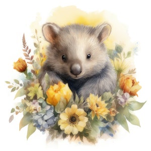 Cute Wombat With Flowers Clipart, 10 High Quality Jpgs High Resolution ...