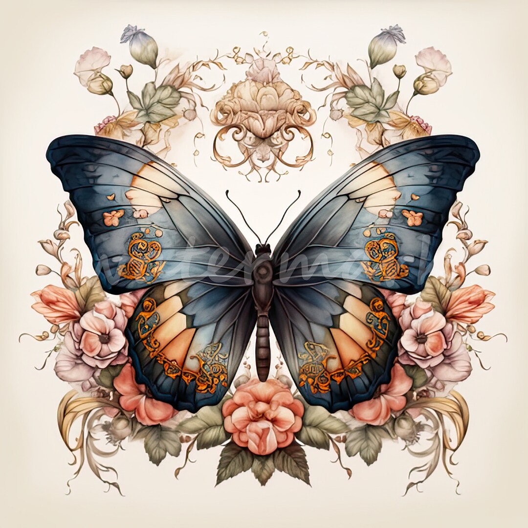 Butterfly With Flowers PNG Clipart, Butterfly PNG Junk Journals 300 DPI ...