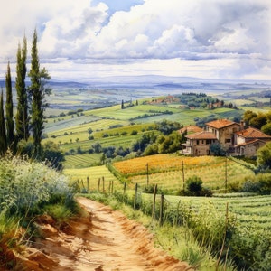 Italian Countryside Clipart, 20 High Quality Jpgs, Tuscan Landscapes ...