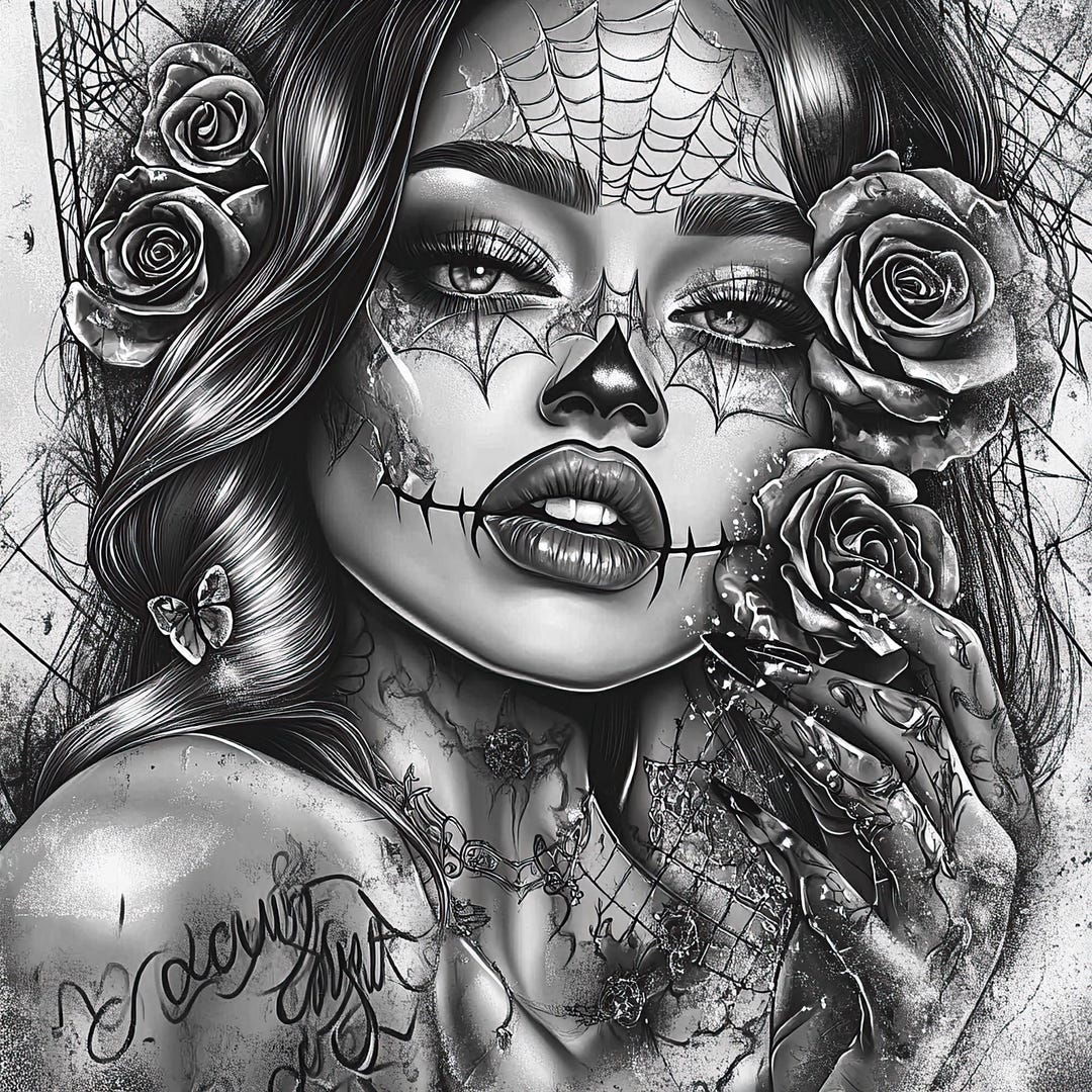 Attractive Woman Skull Chicano Art Clipart, 15 High Quality Jpgs ...