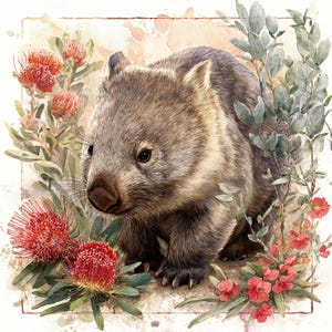 Wombat Watercolor Clipart: Australian Art, Bottlebrush & Banksia ...