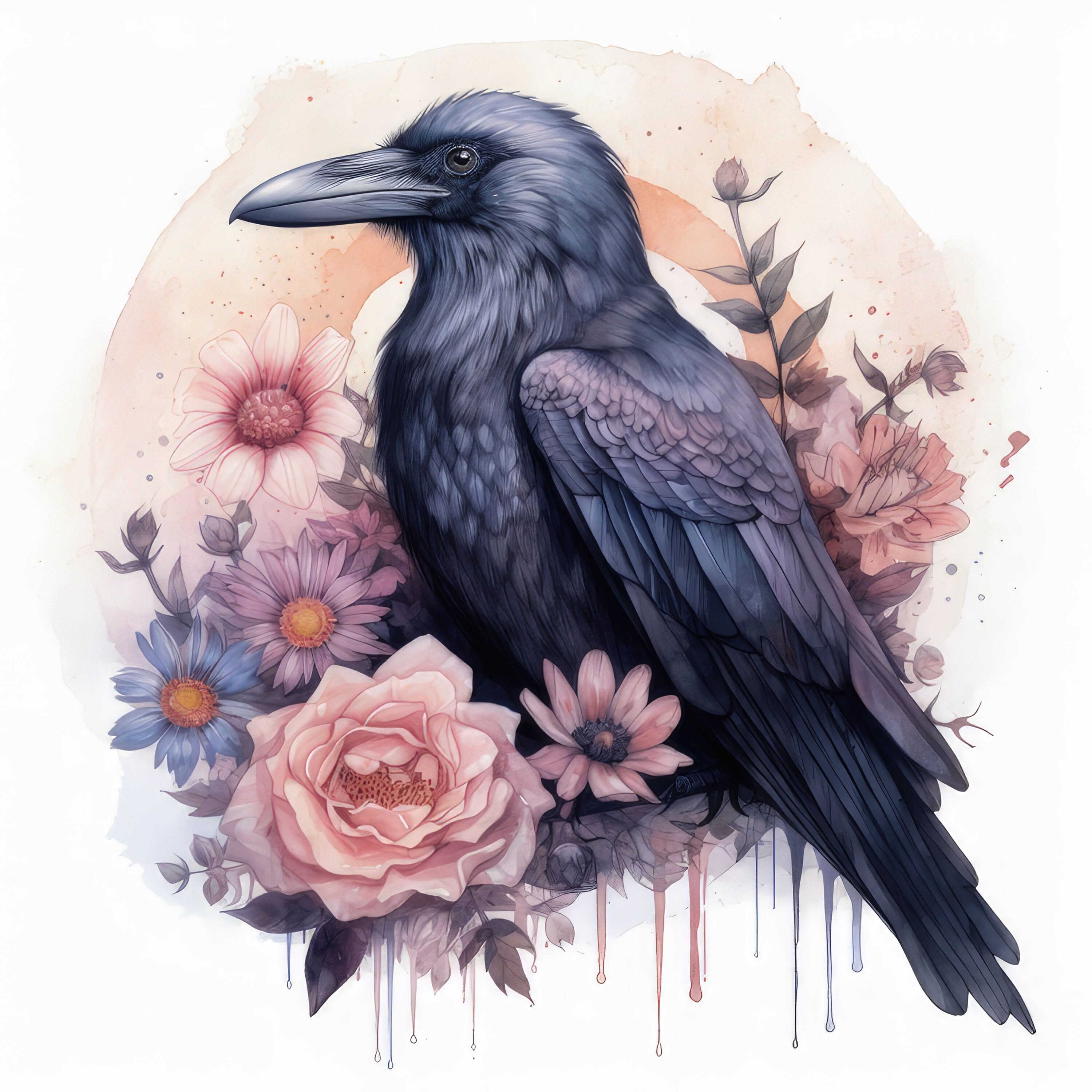 Raven With Flowers Clipart 12 High Quality Images 300 DPI - Etsy