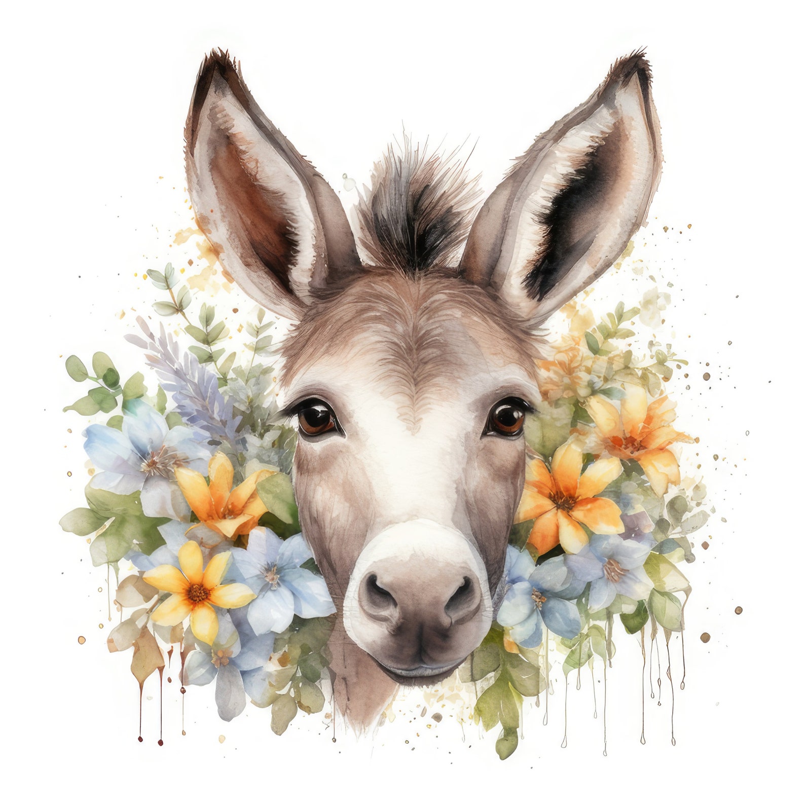 Cute Donkey and Flowers Clipart 16 High Quality Jpgs High - Etsy