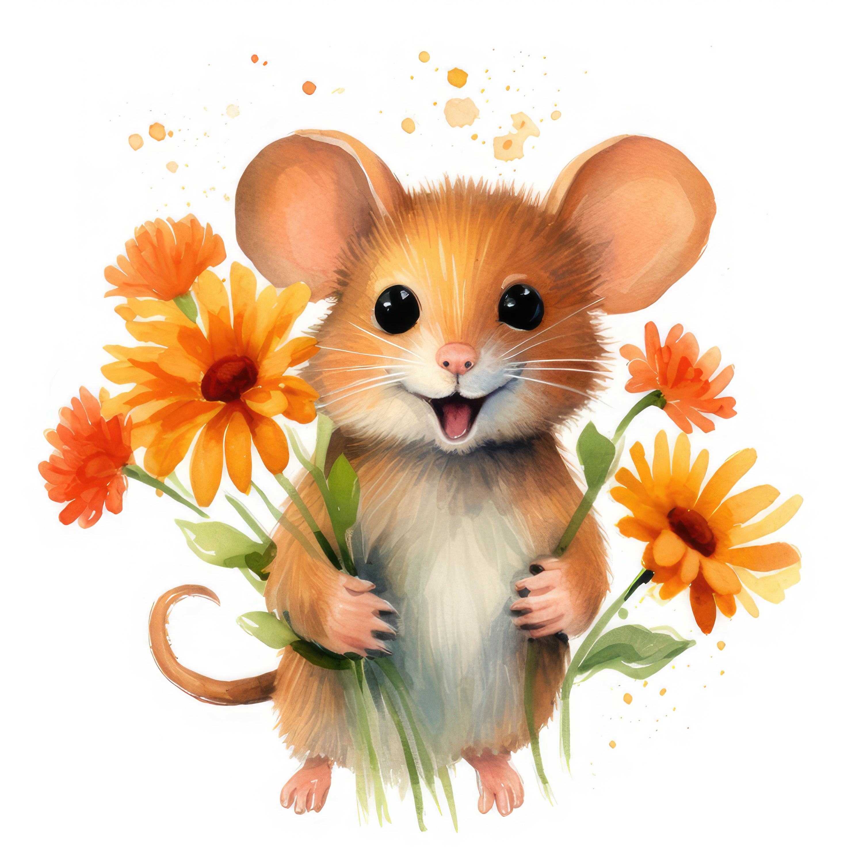 Cute Mouse With Flowers Clipart 13 High Quality Jpgs 300 - Etsy