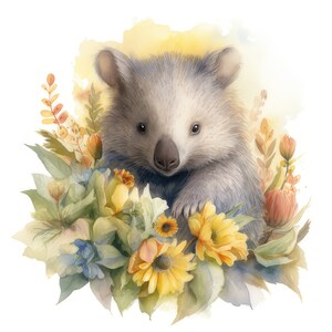 Cute Wombat With Flowers Clipart, 10 High Quality Jpgs High Resolution ...