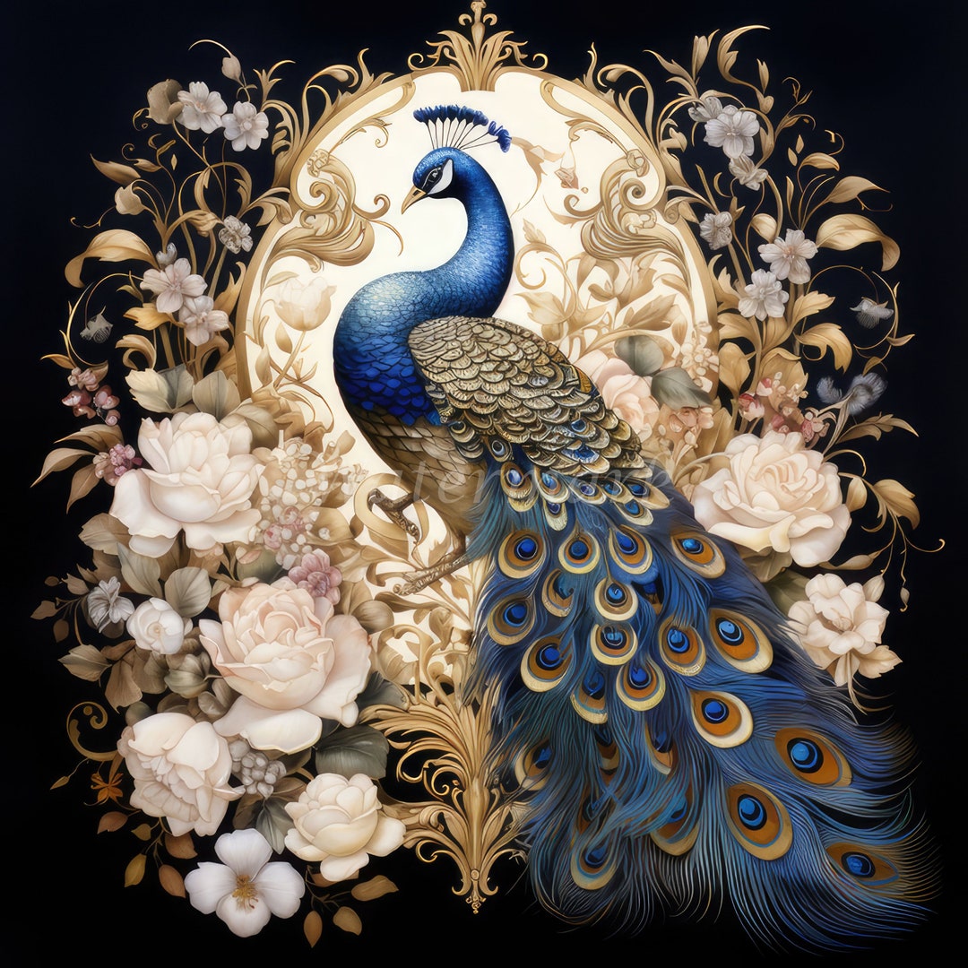 Peacock and Flowers Clipart, 12 High Quality Jpgs 300 DPI Digital ...