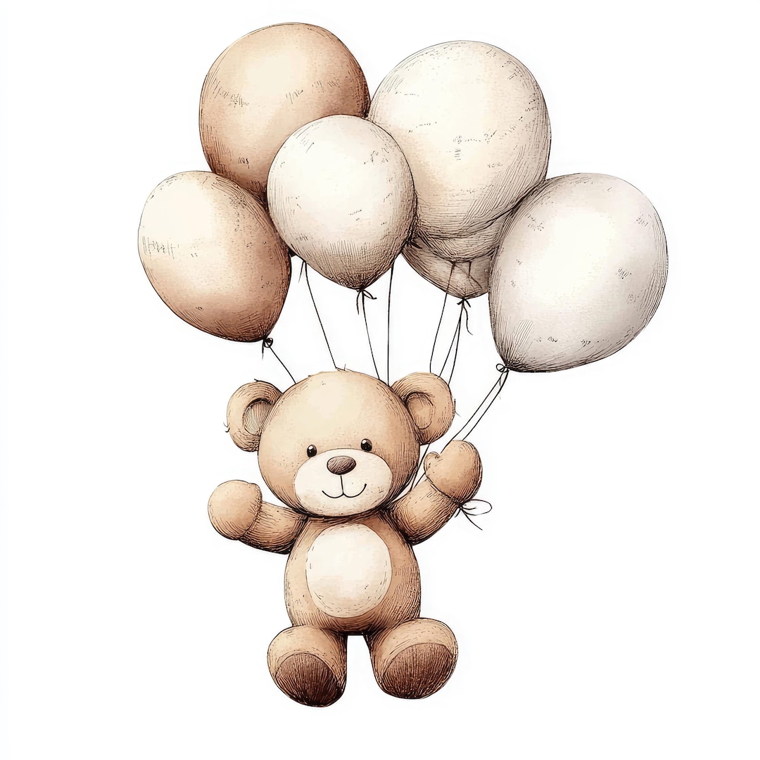 5 Teddy Bear With Balloons Pngs, Watercolor Bear & Balloon Clipart ...