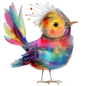 12 Whimsical Birds Clipart, Funny Watercolor Bird Illustration, Digital ...