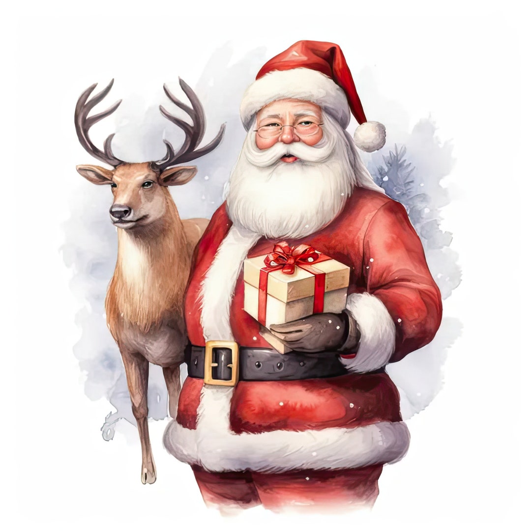 Set of 16 Santa With Reindeer Clipart Jpgs Christmas - Etsy