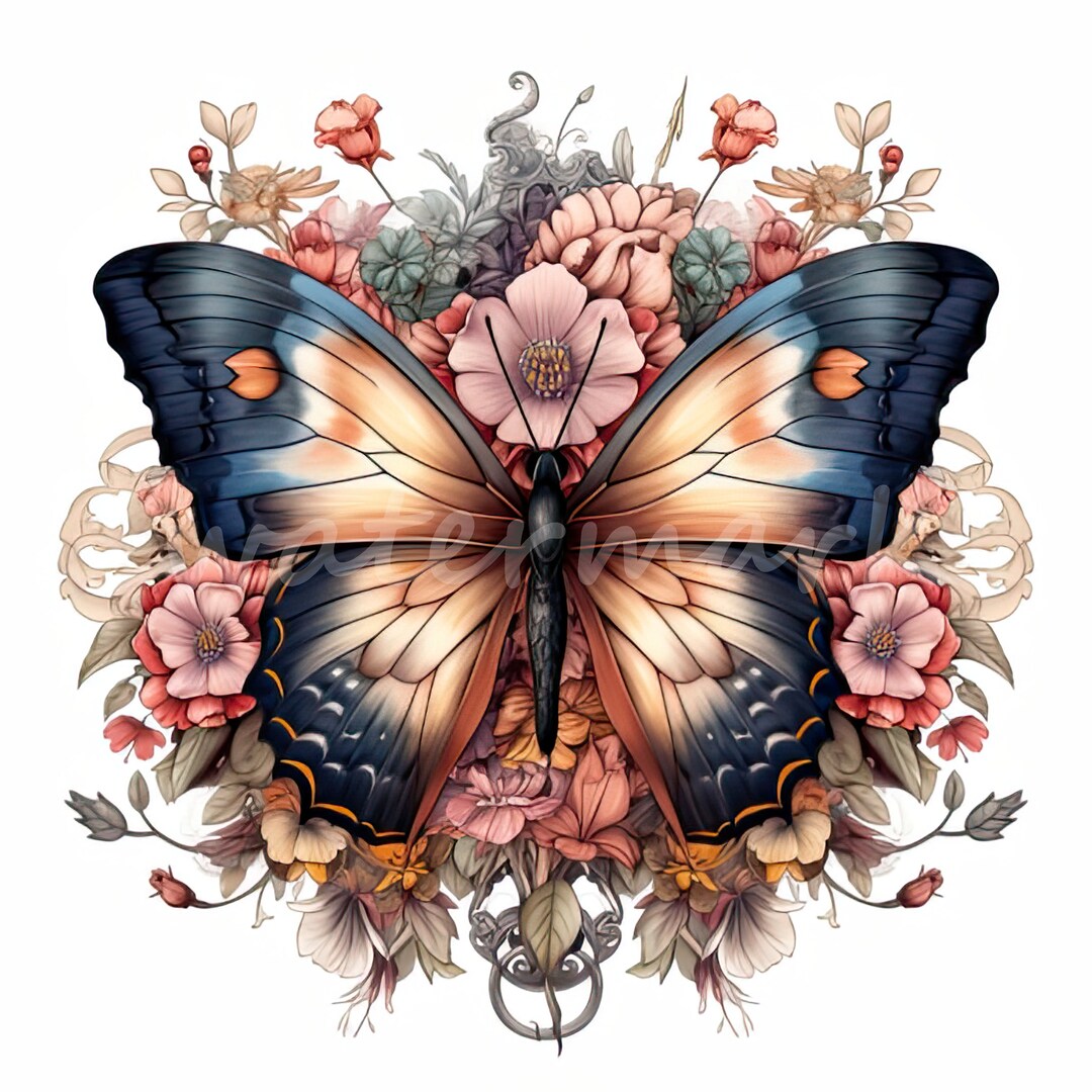 Butterfly With Flowers PNG Clipart, Butterfly PNG Junk Journals 300 DPI ...