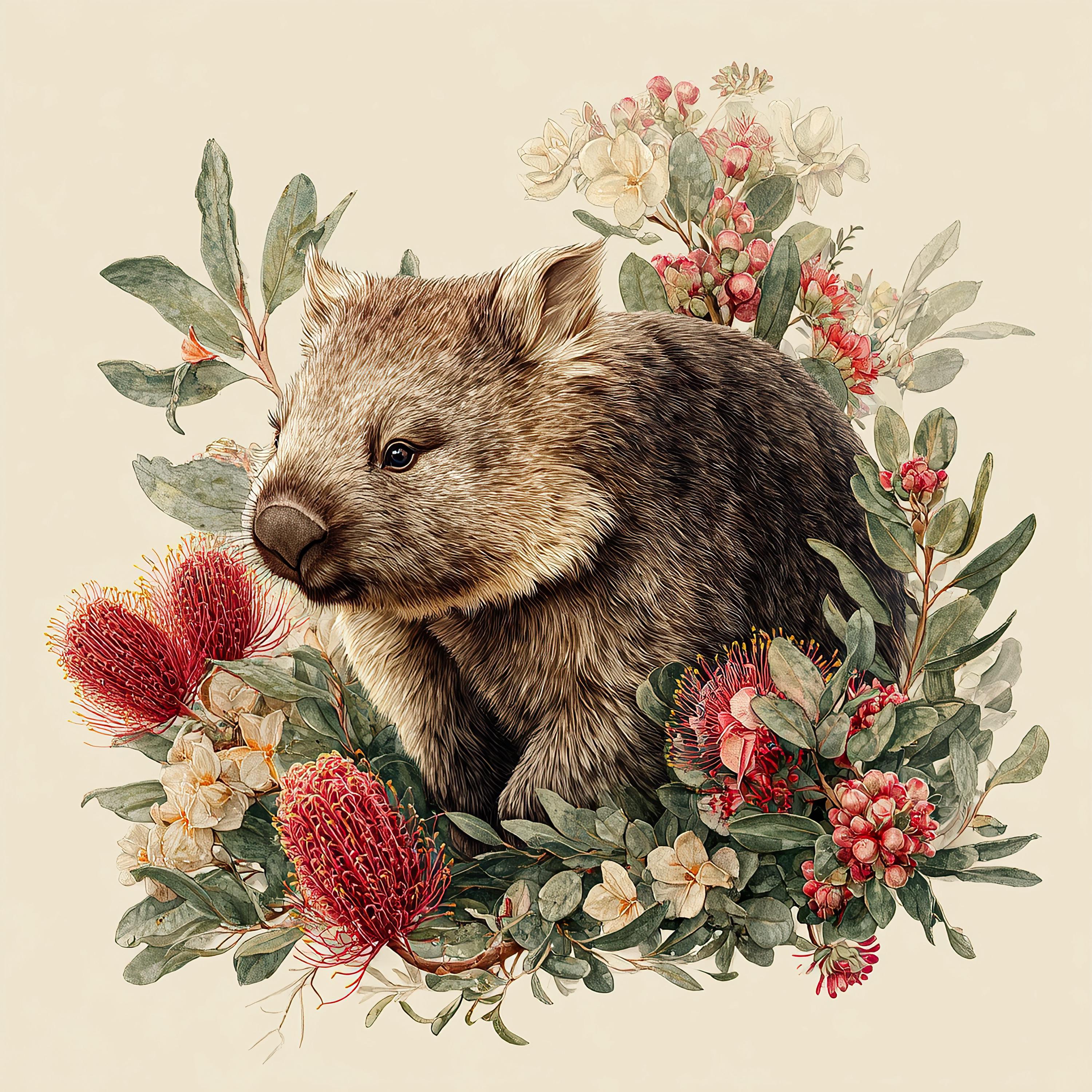Wombat Watercolor Clipart: Australian Art, Bottlebrush & Banksia ...