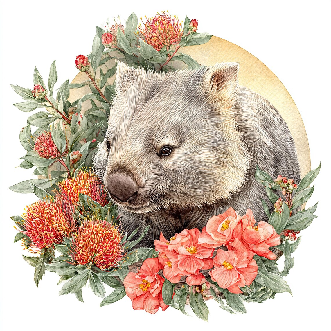 Wombat Watercolor Clipart: Australian Art, Bottlebrush & Banksia ...