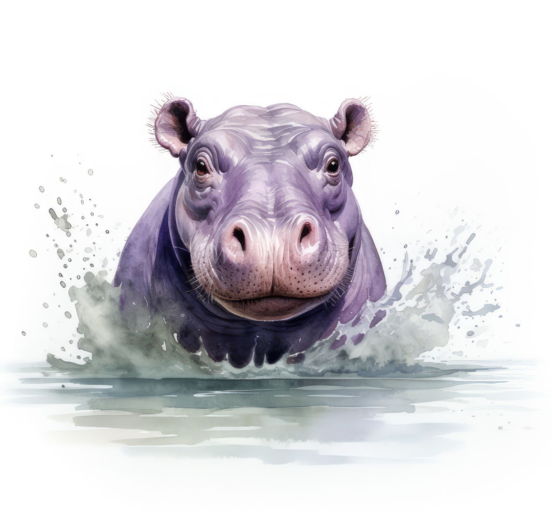 Cute Hippo in Water Clipart, 20 High Quality Jpgs Bathing Hippo Clip ...