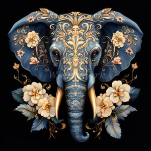 Elephant and Roses Clipart, High-resolution Animal Art (digital ...