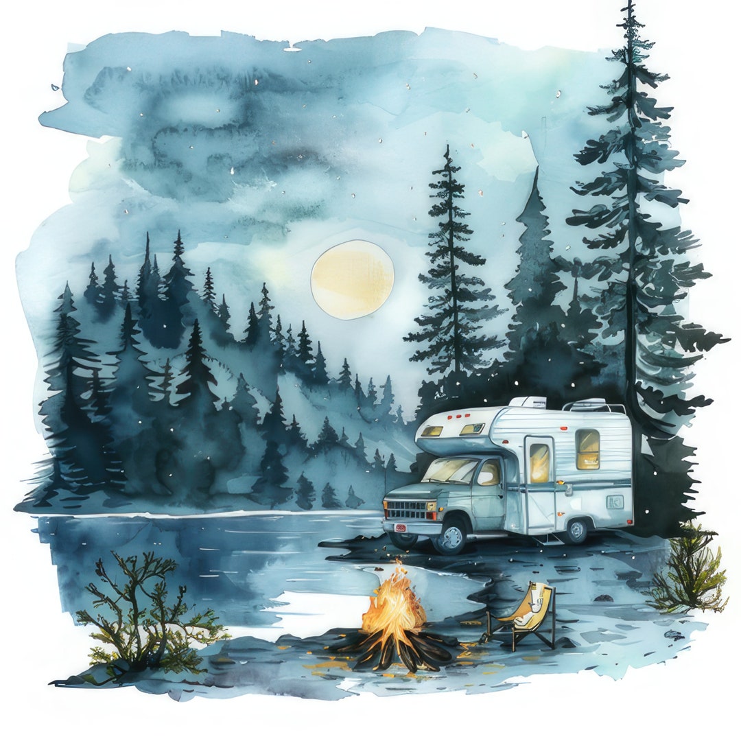 13 Camping Travel Clipart, Camping, Traveling, Printable Watercolor ...