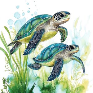 16 Cute Sea Turtles Clipart, Watercolor Ocean Animals, 16 High Quality ...