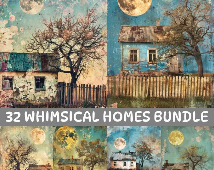 Whimsical Row Houses Clipart Bundle 20 High Res Watercolor Jpgs for Junk Journaling ...