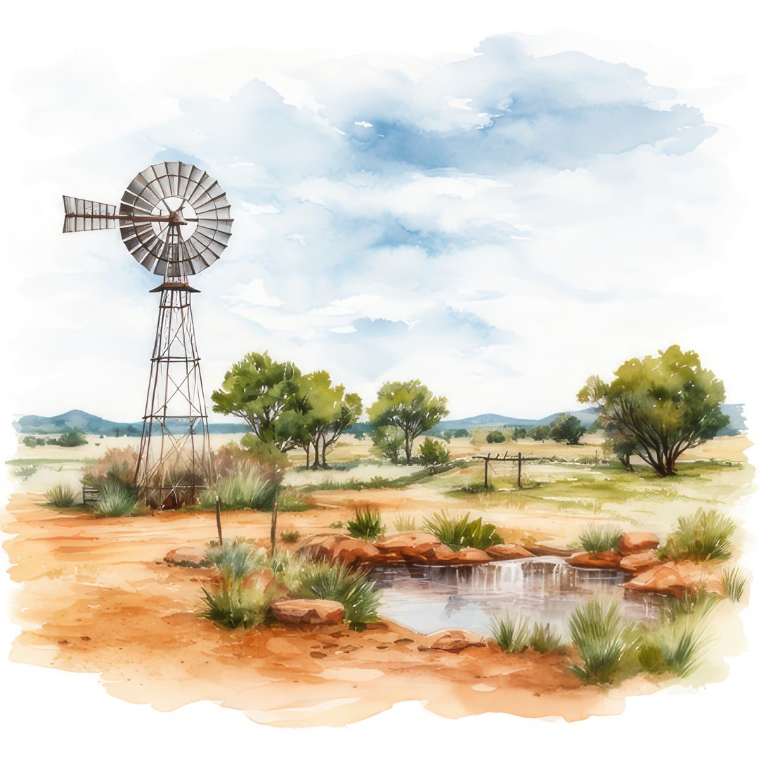 Farm Barns & Windmill Clipart, 12 High Quality Jpgs, Watercolor Farms ...
