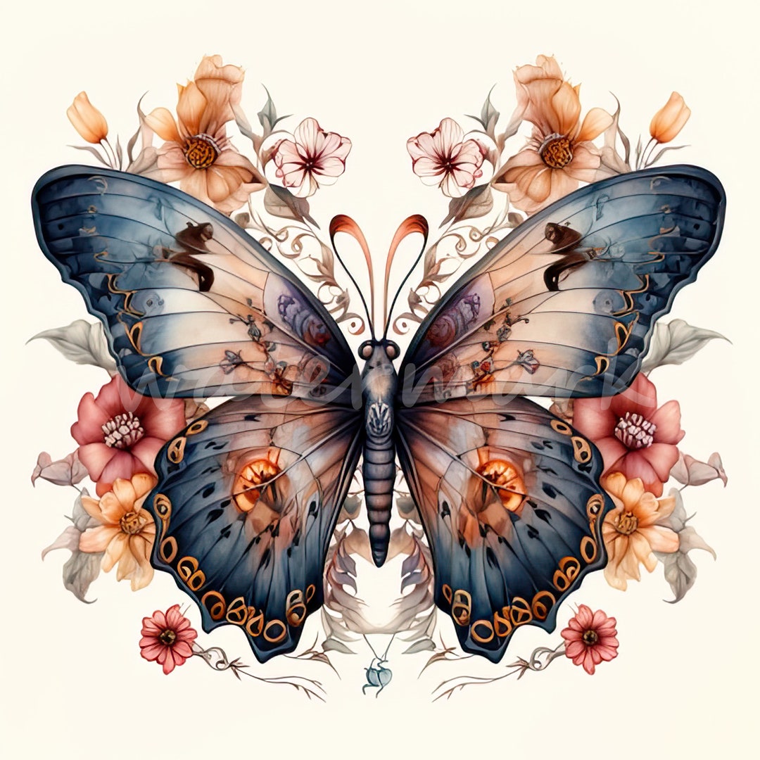 Butterfly With Flowers PNG Clipart, Butterfly PNG Junk Journals 300 DPI ...