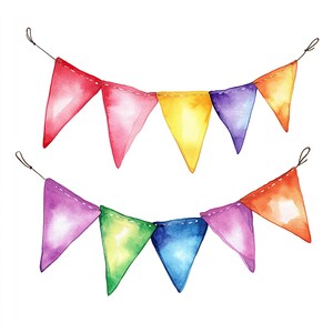 Watercolor Bunting Flags Clipart Bundle, 16 High Quality JPG Images ...