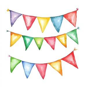 Watercolor Bunting Flags Clipart Bundle, 16 High Quality JPG Images ...