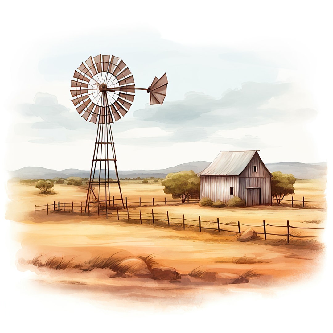 Farm Barns & Windmill Clipart, 16 High Quality Jpgs, Watercolor Farms ...