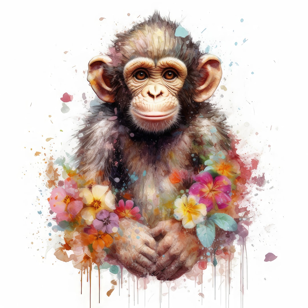 Cute Monkey With Flowers Clipart, 10 High Quality Jpgs High Resolution ...