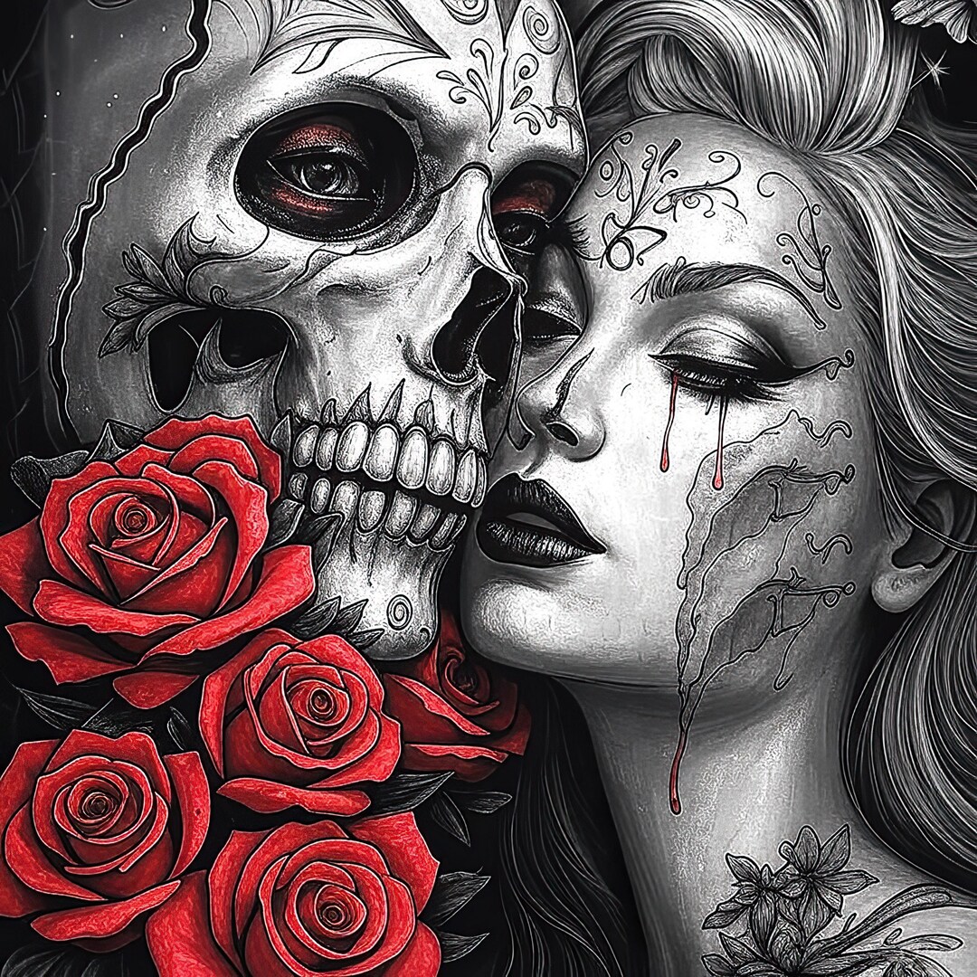 Woman Floral Skull Chicano Art Clipart, 13 High Quality Jpgs, Mexican ...