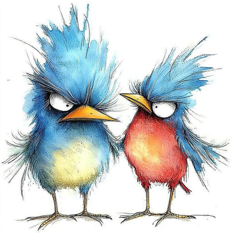 Whimsical Watercolor Bird Clipart Bundle: 15 Funny Illustrations ...