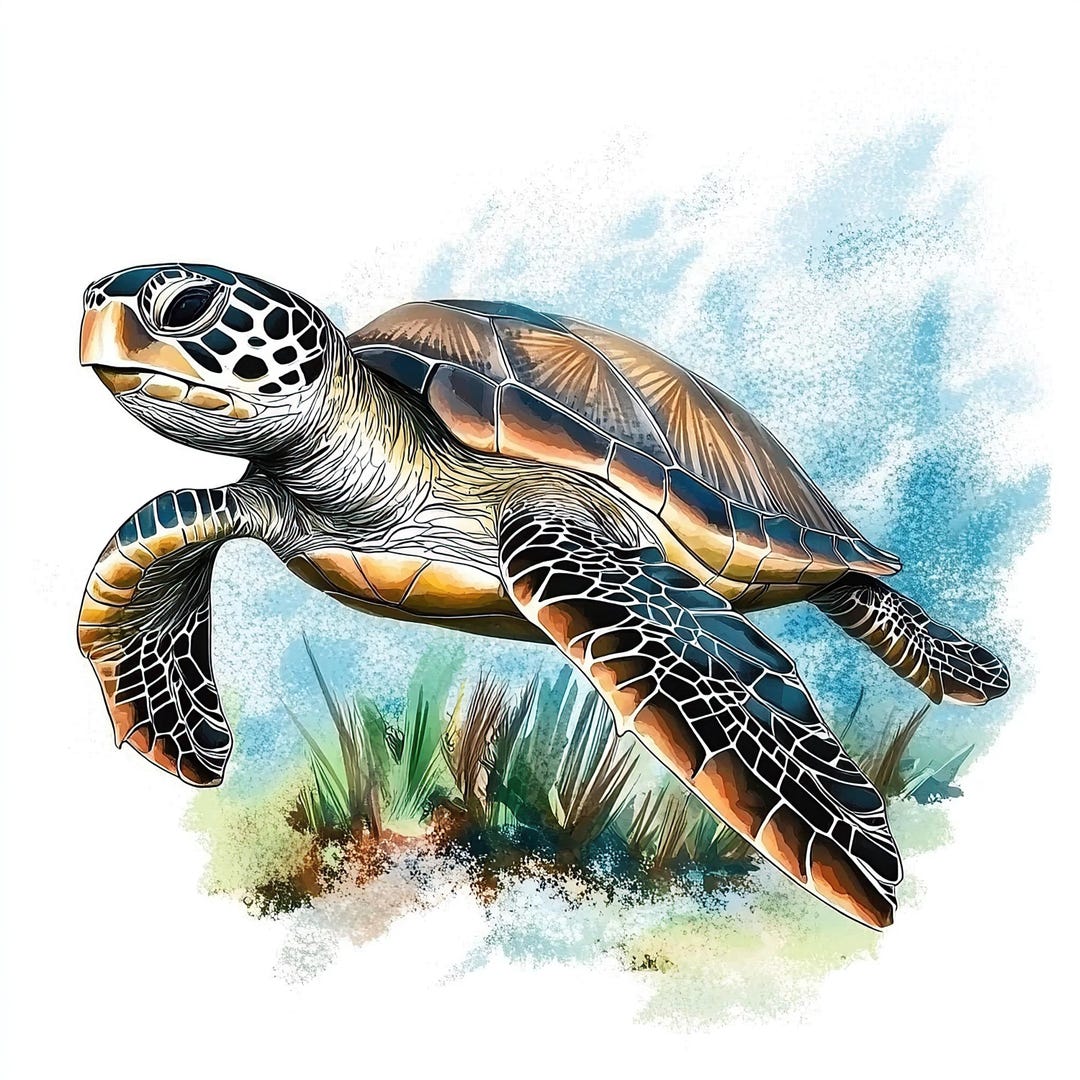 16 Cute Sea Turtles Clipart, Watercolor Ocean Animals, 16 High Quality ...