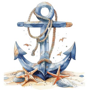 12 Nautical Anchor Clipart Set Ship Anchor Beach Starfish Clipart ...