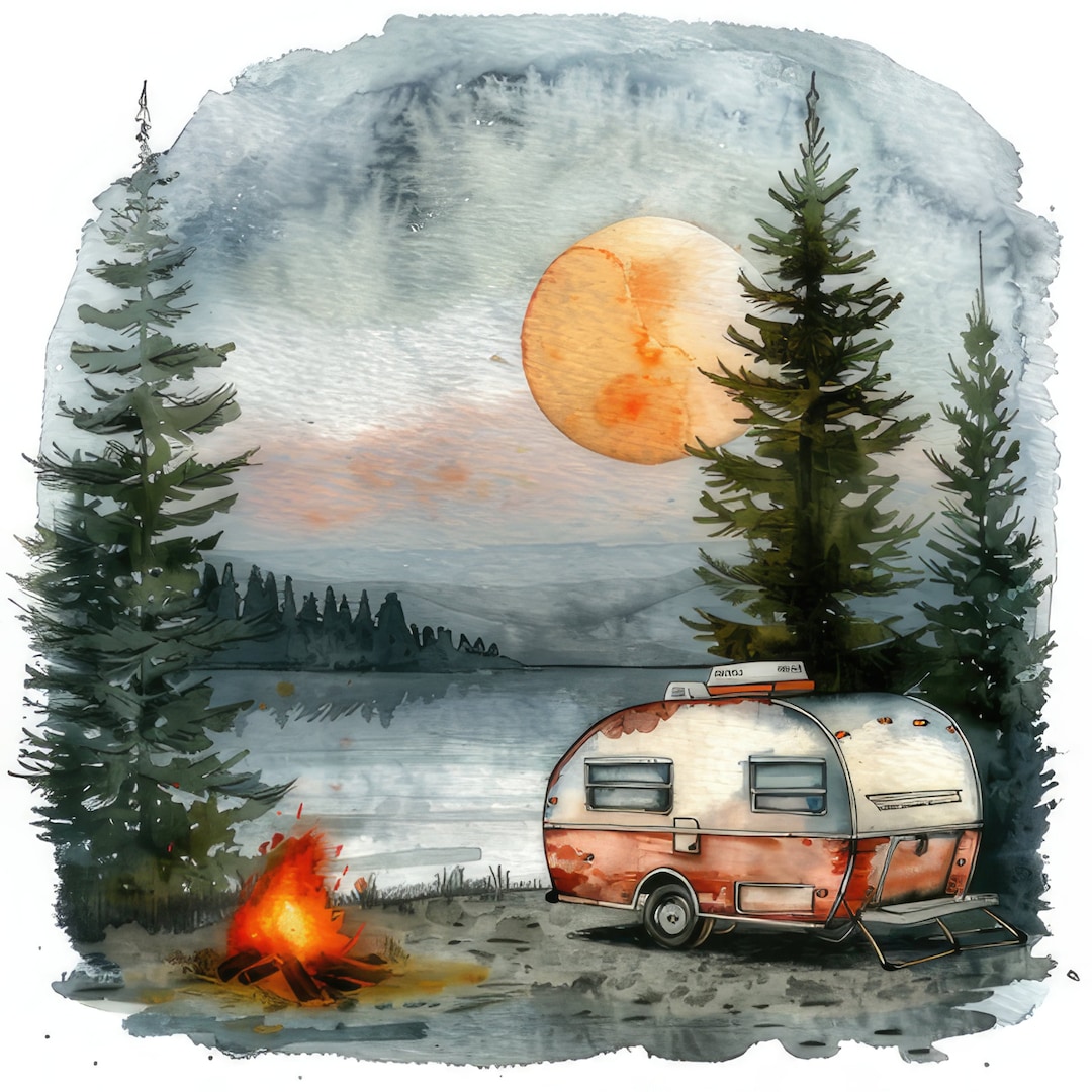 13 Camping Travel Clipart, Camping, Traveling, Printable Watercolor ...
