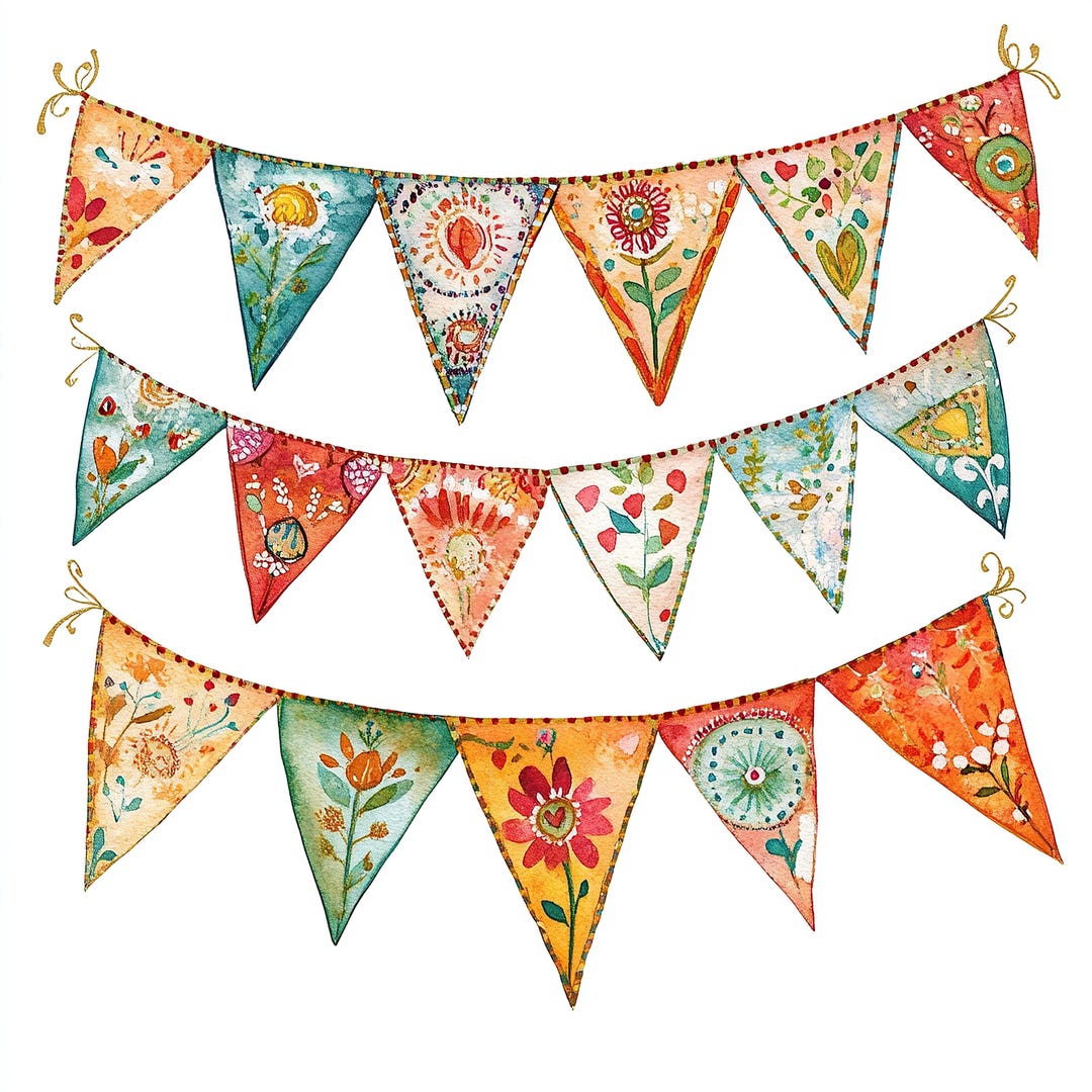 Watercolor Bunting Flags Clipart Bundle, 16 High Quality JPG Images ...
