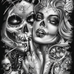 Attractive Woman Skull Chicano Art Clipart, 13 High Quality Jpgs ...