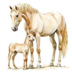 Watercolor Horse and Foal Clipart | 11 High-resolution Jpgs | Farm ...