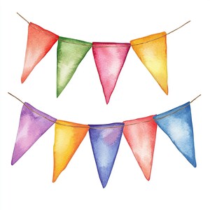 Watercolor Bunting Flags Clipart Bundle, 16 High Quality JPG Images ...