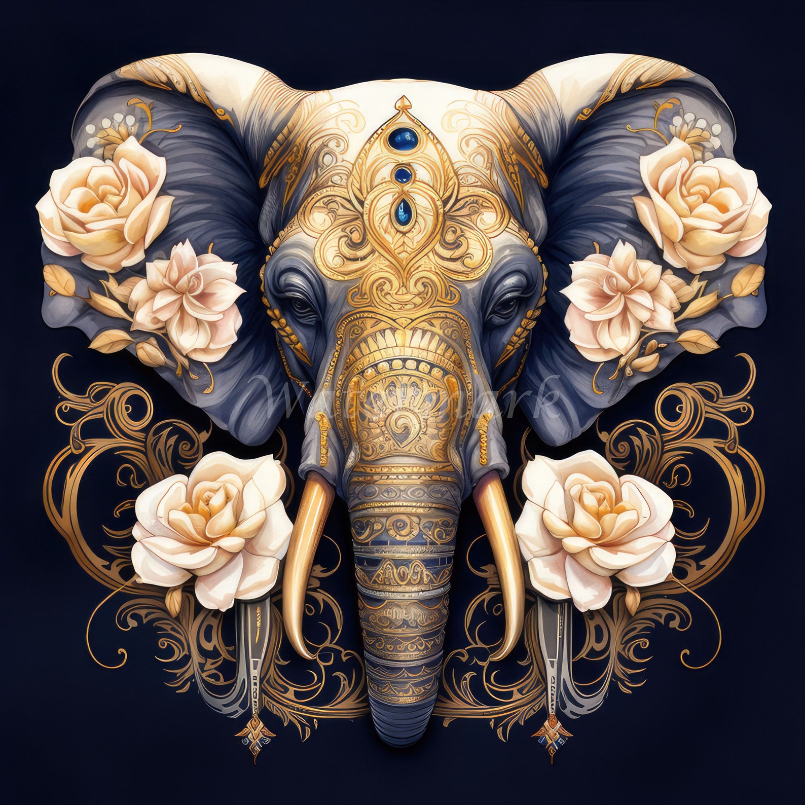 Elephant and Roses Clipart, High-resolution Animal Art (digital ...