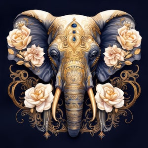 Elephant and Roses Clipart, High-resolution Animal Art (digital ...