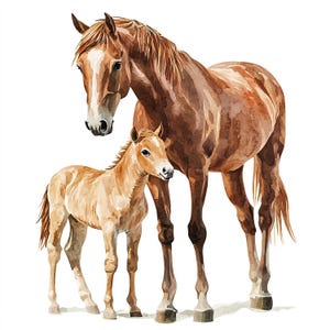 Watercolor Horse and Foal Clipart | 11 High-resolution Jpgs | Farm ...