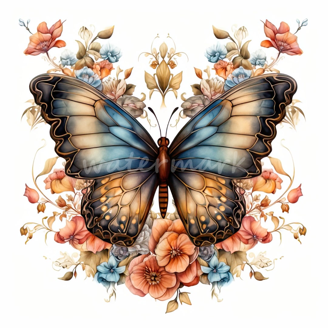 Butterfly With Flowers PNG Clipart, Butterfly PNG Junk Journals 300 DPI ...
