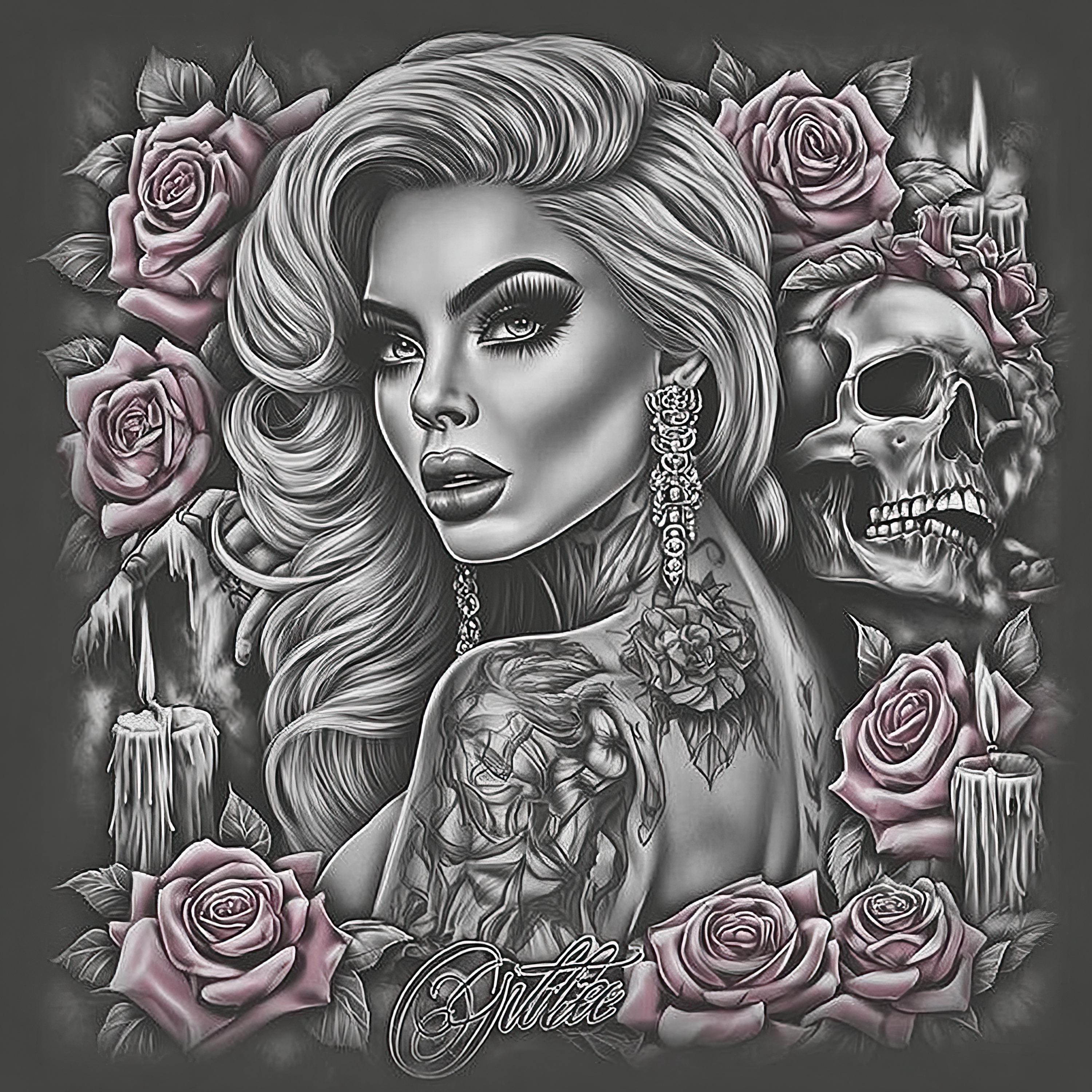 Chicano Art Print | Woman and Skull Couple, Día De Los Muertos (digital ...