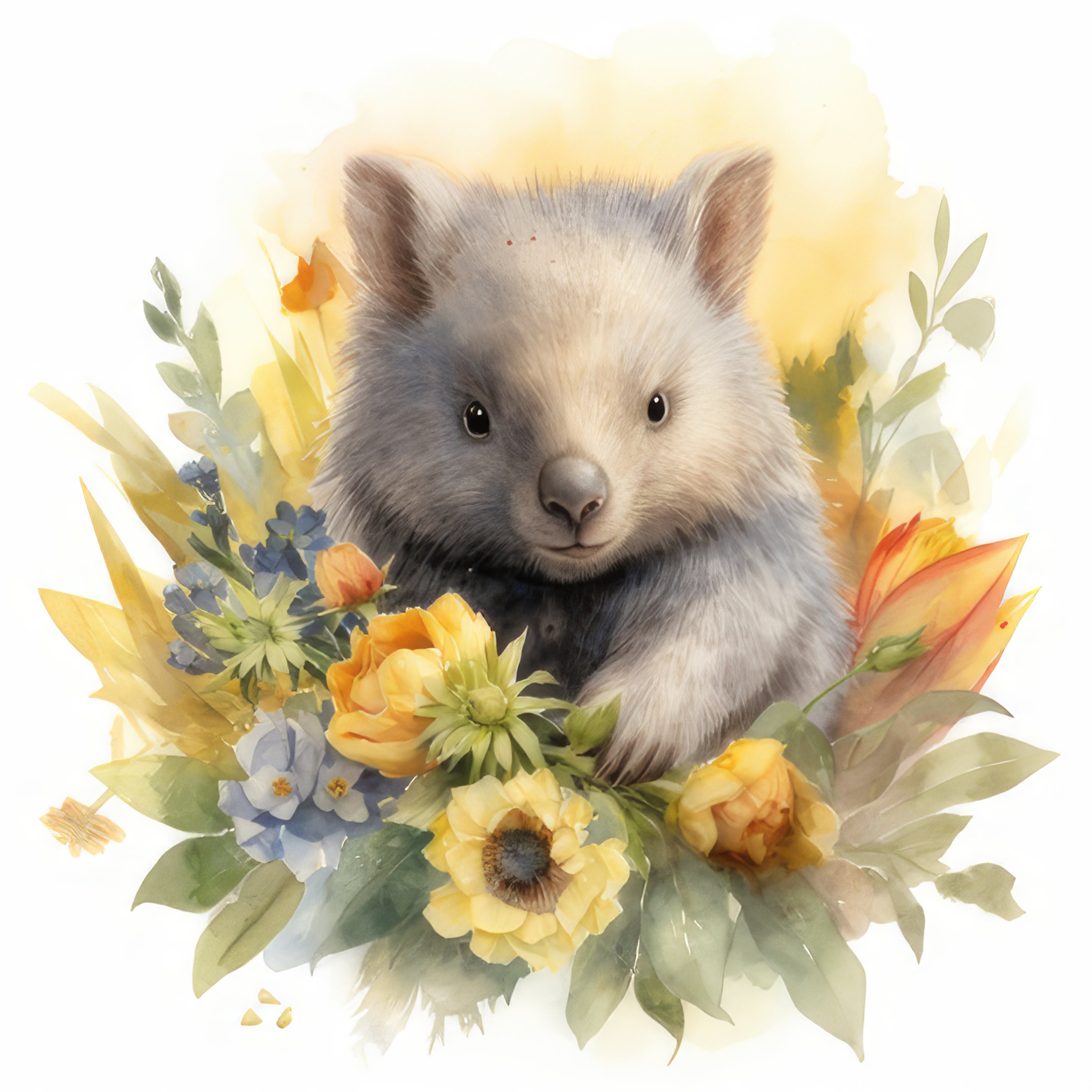 Cute Wombat With Flowers Clipart 10 High Quality Jpgs High - Etsy Australia