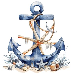 12 Nautical Anchor Clipart Set Ship Anchor Beach Starfish Clipart ...