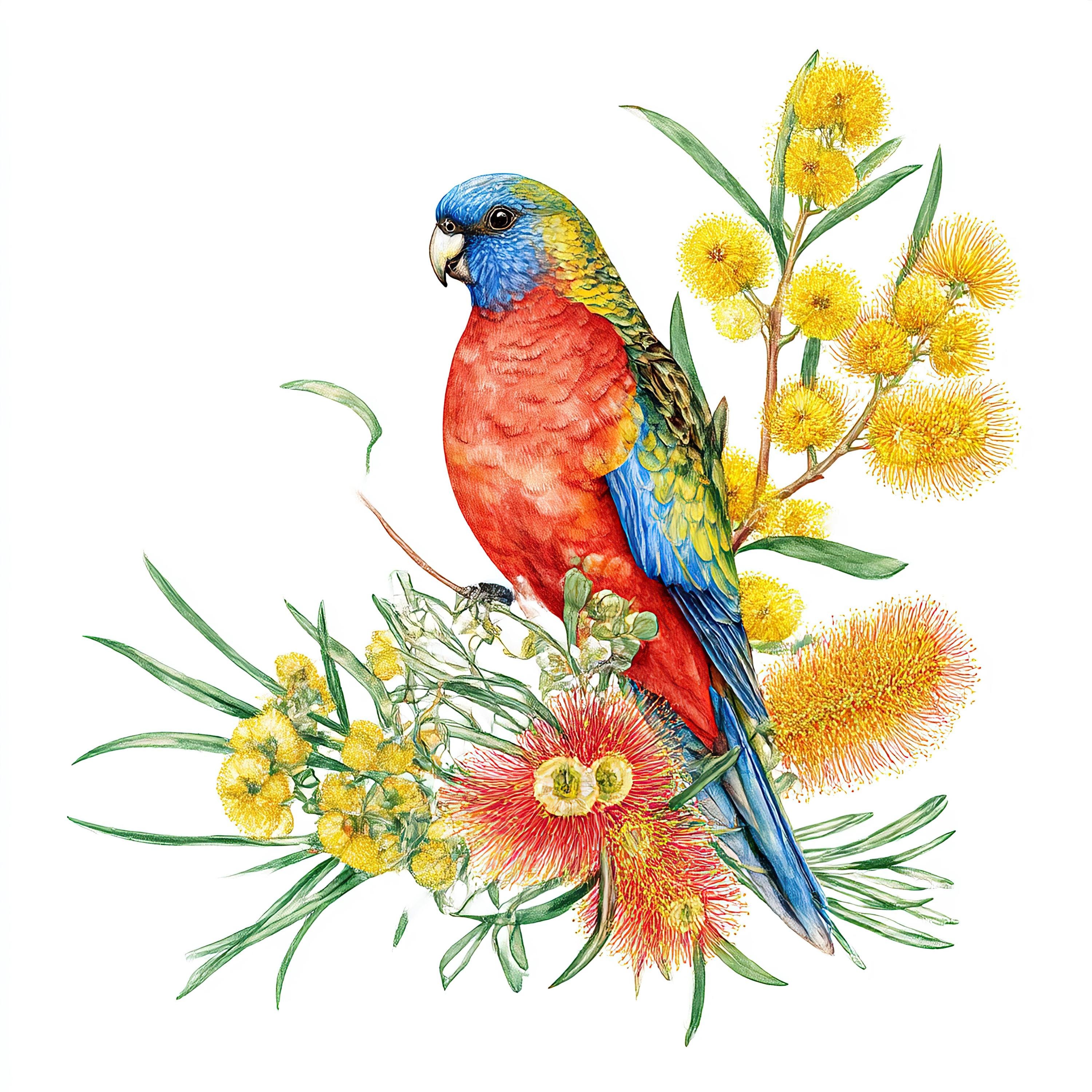 Scarlet Chested Parrot Watercolor Clipart - 12 High-res Jpgs, Floral ...