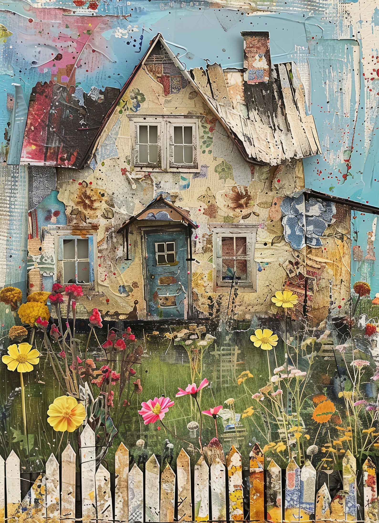 Whimsical Houses Printable Art: Mixed Media Digital Clipart (digital ...